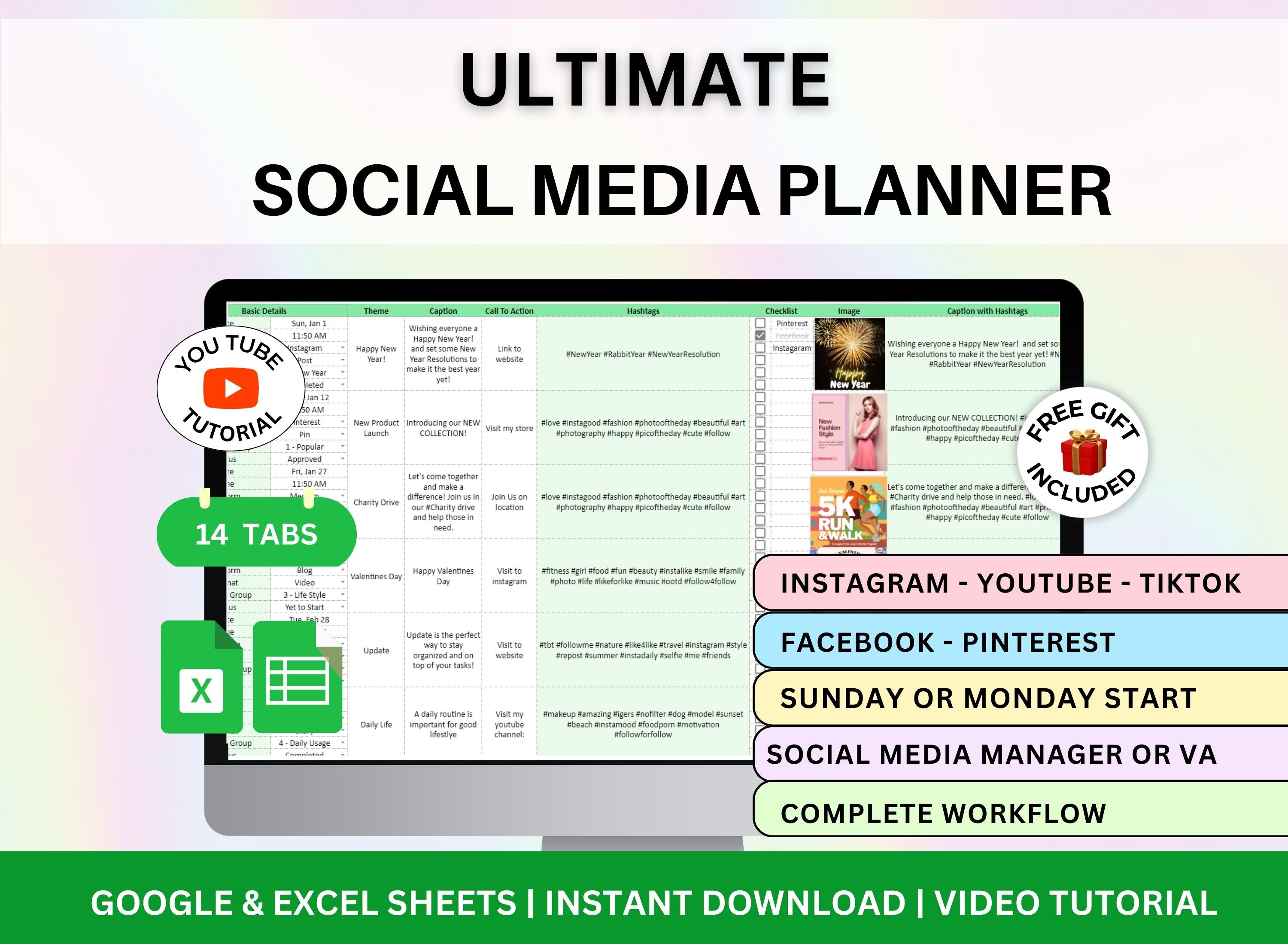 Social Media Content Planner Excel Template Spreadsheet – PLRDUCK.COM