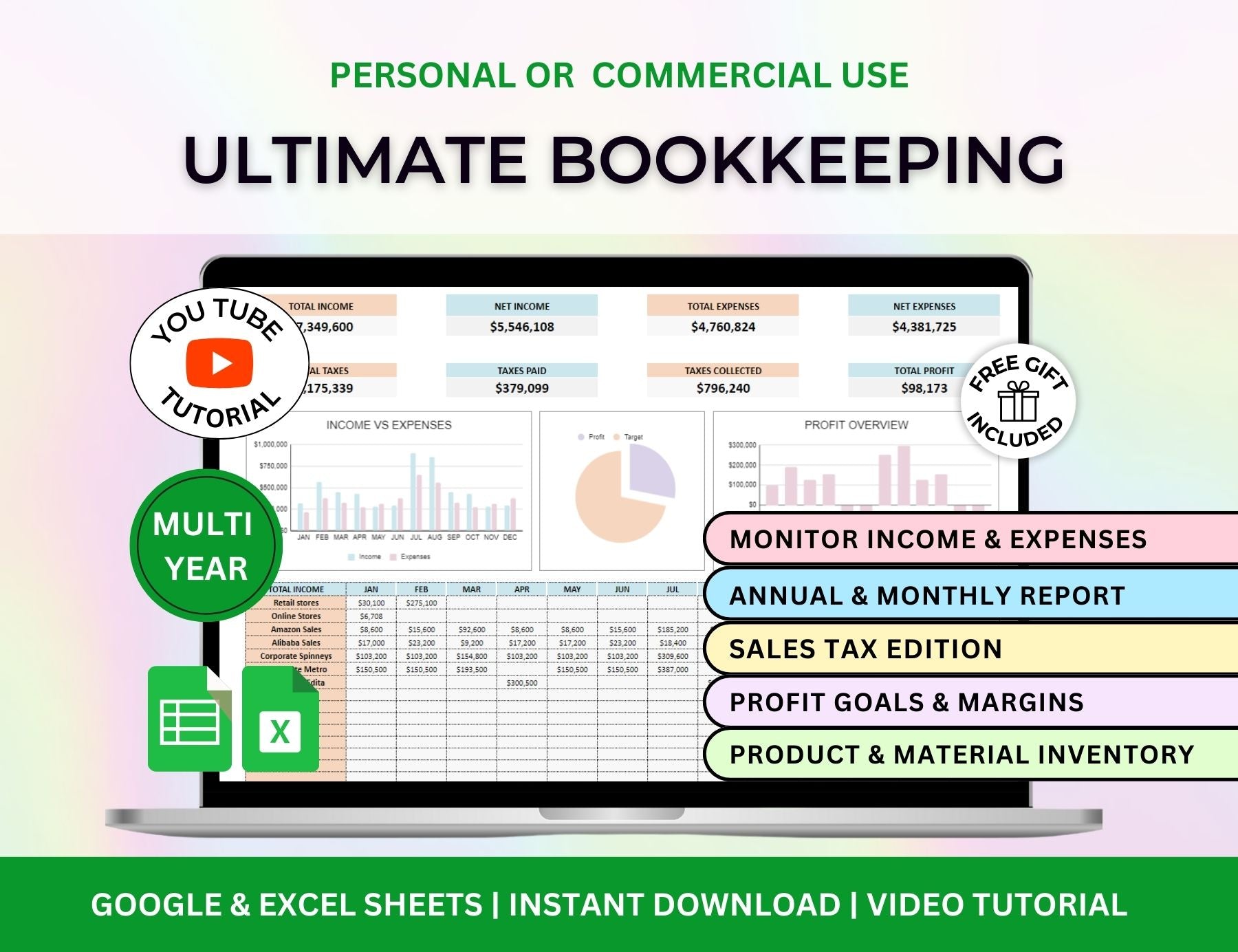 Bookkeeping Excel Template Google Sheets Spreadsheet – PLRDUCK.COM